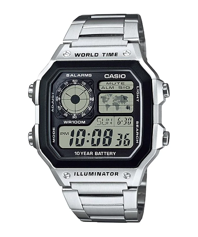 CASIO Men's Silver Stainless-Steel Quartz Watch with Digital Dial #AE-